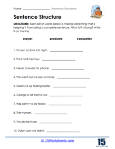 Sentence Structure Worksheets | Clauses & Grammar - 15 Worksheets.com