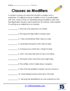 Clauses Worksheets | Active Practice - 15 Worksheets.com