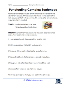 Complex Sentences Worksheets | Build Stronger Writers - 15 Worksheets.com