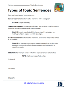 Topic Sentences Worksheets | Strengthen Writing - 15 Worksheets.com