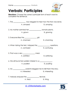 Verbals Worksheets | Identify and Use Language - 15 Worksheets.com