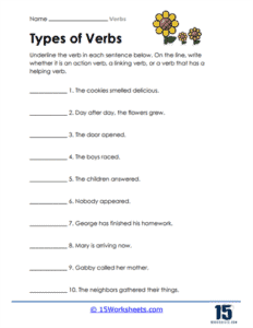 Verb Worksheets | Strengthen Word Action - 15 Worksheets.com