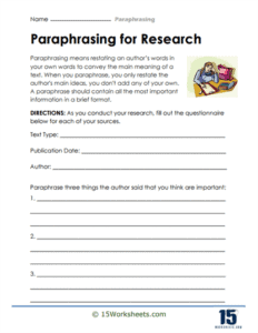 Paraphrasing Worksheets | Writing Skills Practice - 15 Worksheets.com