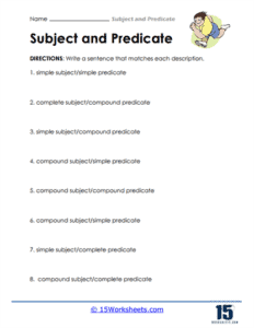 Subject and Predicate Worksheets | Core Sentence Elements - 15 ...