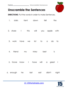 Unscramble Sentences Worksheets | Grammar- 15 Worksheets.com