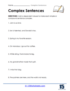 Complex Sentences Worksheets | Build Stronger Writers - 15 Worksheets.com