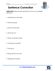 Sentence Correction Worksheets | Grammar, Typos & Phrasing - 15 ...