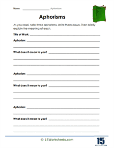 Aphorism Worksheets | Literary Device - 15 Worksheets.com
