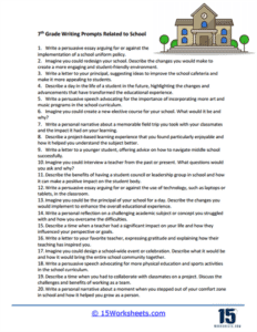 7th Grade Writing Prompts | Inspiring Theme Exercises - 15 Worksheets.com