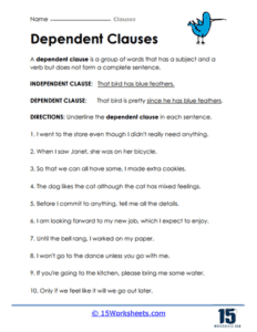 Clauses Worksheets | Active Practice - 15 Worksheets.com