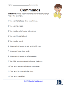 Commands Worksheets - 15 Worksheets.com