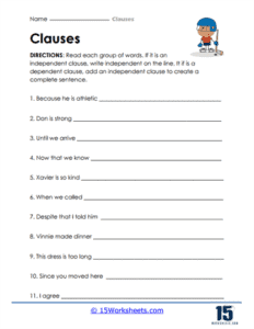 Clauses Worksheets | Active Practice - 15 Worksheets.com