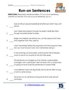 Run-on Sentences Worksheets - 15 Worksheets.com