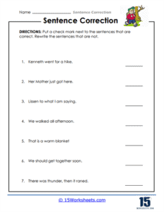 Sentence Correction Worksheets - 15 Worksheets.com
