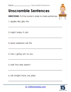 Unscramble Sentences Worksheets | Grammar- 15 Worksheets.com