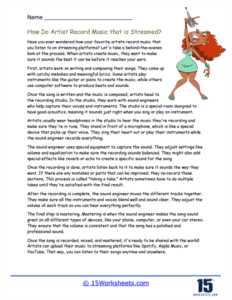 Music Industry Reading Comprehension Worksheets