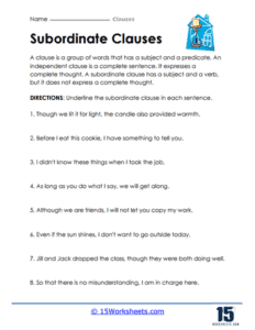 Clauses Worksheets | Active Practice - 15 Worksheets.com