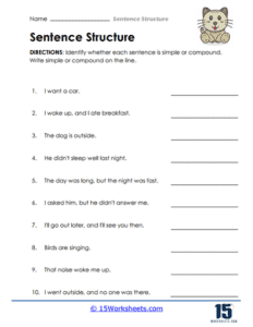 Sentence Structure Worksheets | Clauses & Grammar - 15 Worksheets.com