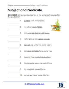 Subject and Predicate Worksheets | Core Sentence Elements - 15 ...