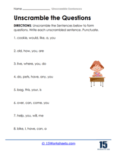 Unscramble Sentences Worksheets | Grammar- 15 Worksheets.com