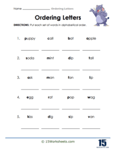 Ordering Letters Worksheets | Alphabetical Sorting - 15 Worksheets.com