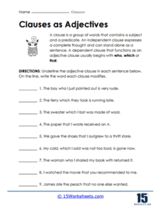 Clauses Worksheets | Active Practice - 15 Worksheets.com