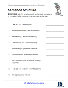 Sentence Structure Worksheets | Clauses & Grammar - 15 Worksheets.com