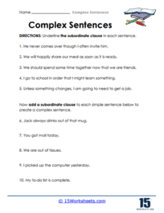 Complex Sentences Worksheets | Build Stronger Writers - 15 Worksheets.com