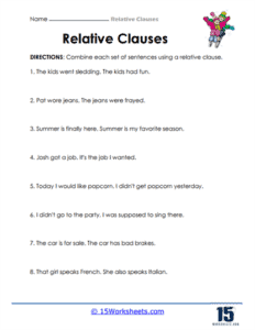 Relative Clauses Worksheets | Grammar Focused - 15 Worksheets.com