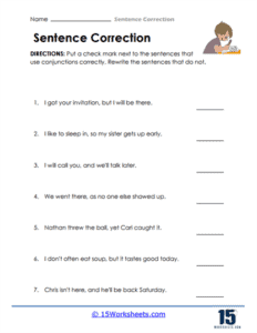 Sentence Correction Worksheets | Grammar, Typos & Phrasing - 15 ...