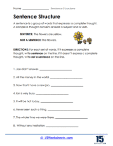 Sentence Structure Worksheets | Clauses & Grammar - 15 Worksheets.com