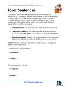 Topic Sentences Worksheets | Strengthen Writing - 15 Worksheets.com