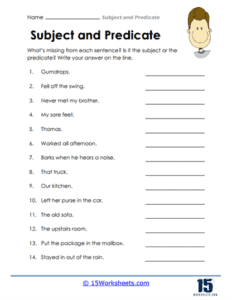 Subject and Predicate Worksheets | Core Sentence Elements - 15 ...