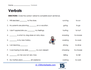Verbals Worksheets | Identify and Use Language - 15 Worksheets.com