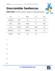Unscramble Sentences Worksheets | Grammar- 15 Worksheets.com