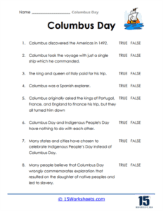 Columbus Day Worksheets - 15 Worksheets.com