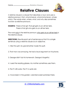 Relative Clauses Worksheets | Grammar Focused - 15 Worksheets.com