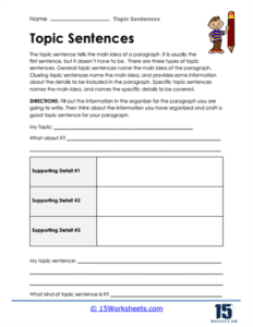 Topic Sentences Worksheets | Strengthen Writing - 15 Worksheets.com