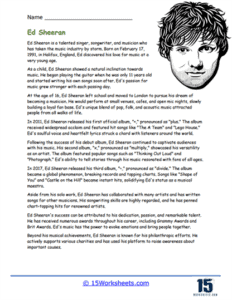 Music Industry Reading Comprehension Worksheets