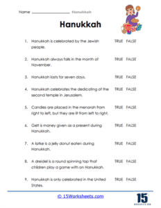 Hannukah Worksheets | Festival of Lights Activities - 15 Worksheets.com
