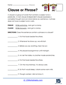 Clauses Worksheets | Active Practice - 15 Worksheets.com