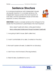 Sentence Structure Worksheets | Clauses & Grammar - 15 Worksheets.com