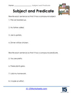 Subject and Predicate Worksheets | Core Sentence Elements - 15 ...