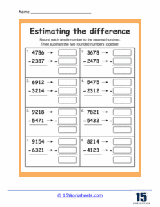 Estimating Differences Worksheets | Math Reasoning - 15 Worksheets.com