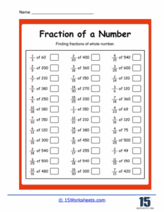 Fractions of a Whole Number Worksheets | Find Parts & Wholes - 15 ...