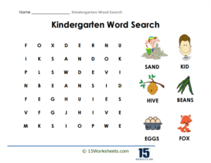 Kindergarten Word Search Worksheets | Vocabulary & Word Skills - 15 ...