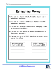Estimating Money Worksheets - 15 Worksheets.com