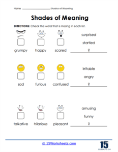 Shades of Meaning Worksheets | Reading Collection - 15 Worksheets.com