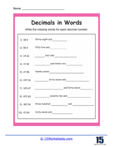 Decimals in Words Worksheets - 15 Worksheets.com