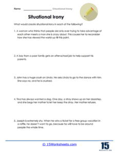 Situational Irony Worksheets | Story Surprises - 15 Worksheets.com